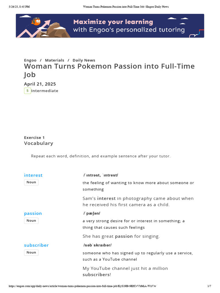 Woman Turns Pokemon Passion Into Full-Time Job _ Engoo Daily News | PDF ...