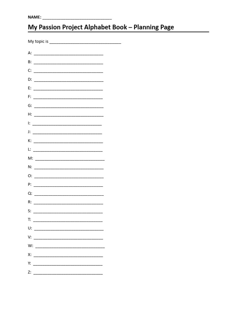 Passion Project Alphabet Book - Planning Page | PDF