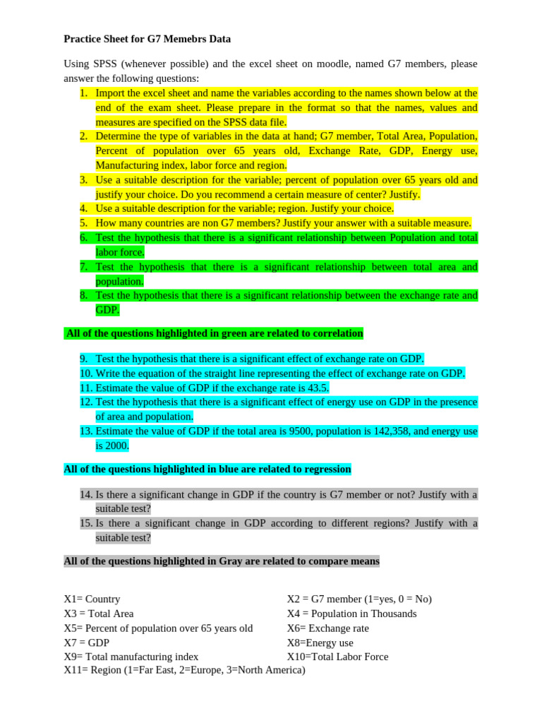 G7 Members Data Analysis Practice Sheet | PDF | Gross Domestic Product ...
