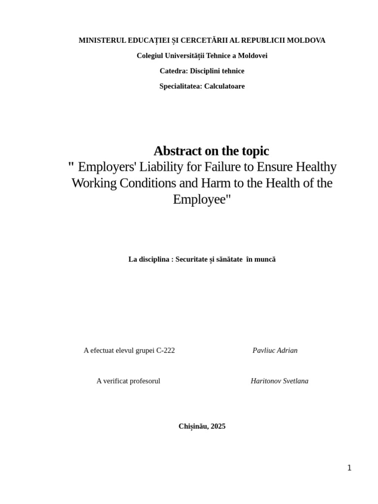 Employers' Liability For Failure To Ensure Healthy Working Conditions ...