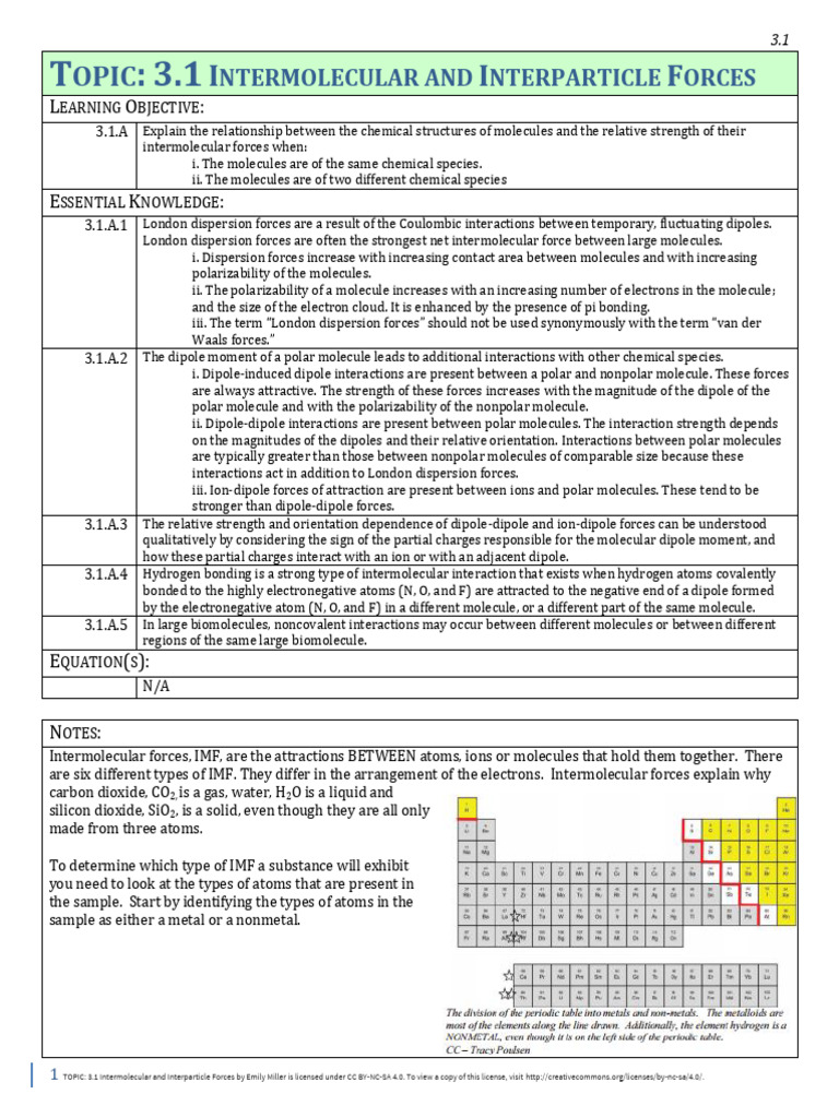 3.1 Intermolecular and Interparticle Forces Student | PDF ...