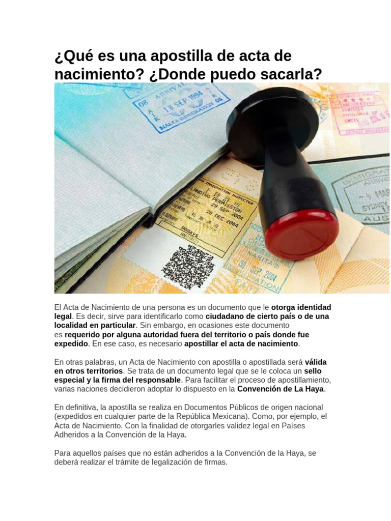 Apostilla de Acta de Nacimiento 1 | PDF