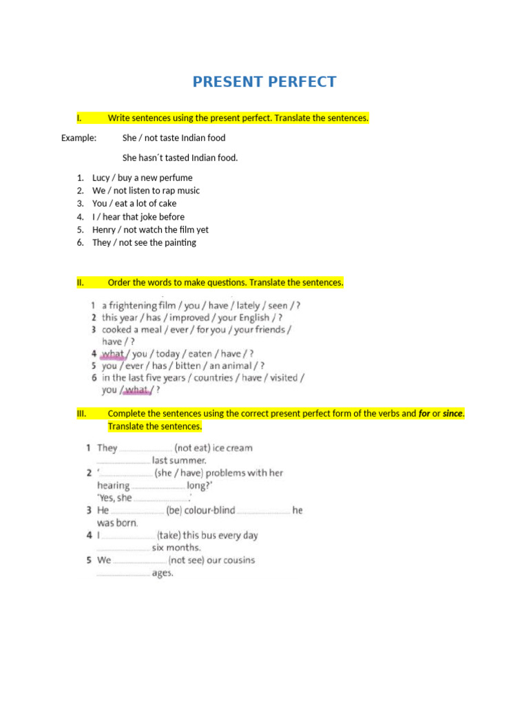 Present Perfect Exercises and Translations | PDF