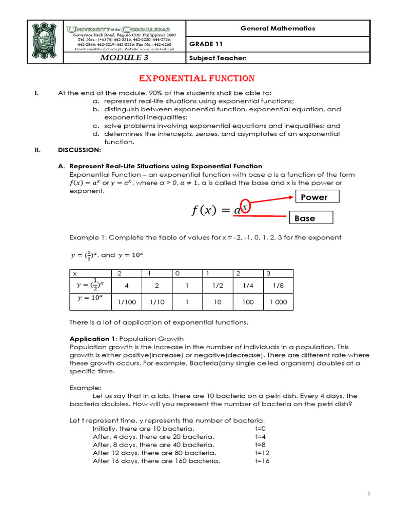 GenMath Module 3 Exponential Functions 24-25 | PDF | Exponential Function | Exponentiation