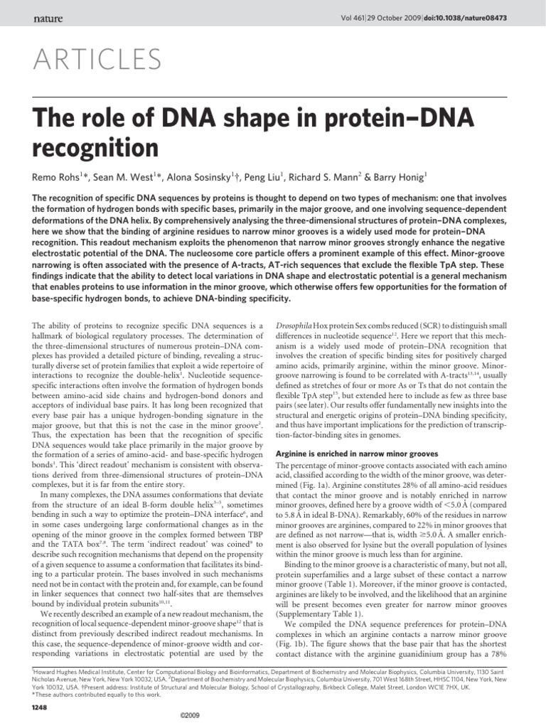 Nature Article DNA Role in DNA Binding and Factors | PDF | Nucleic Acid ...