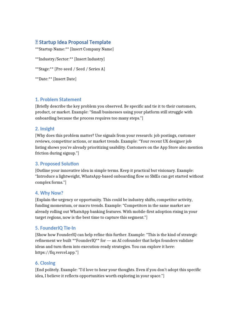 Startup Idea Proposal Template | PDF