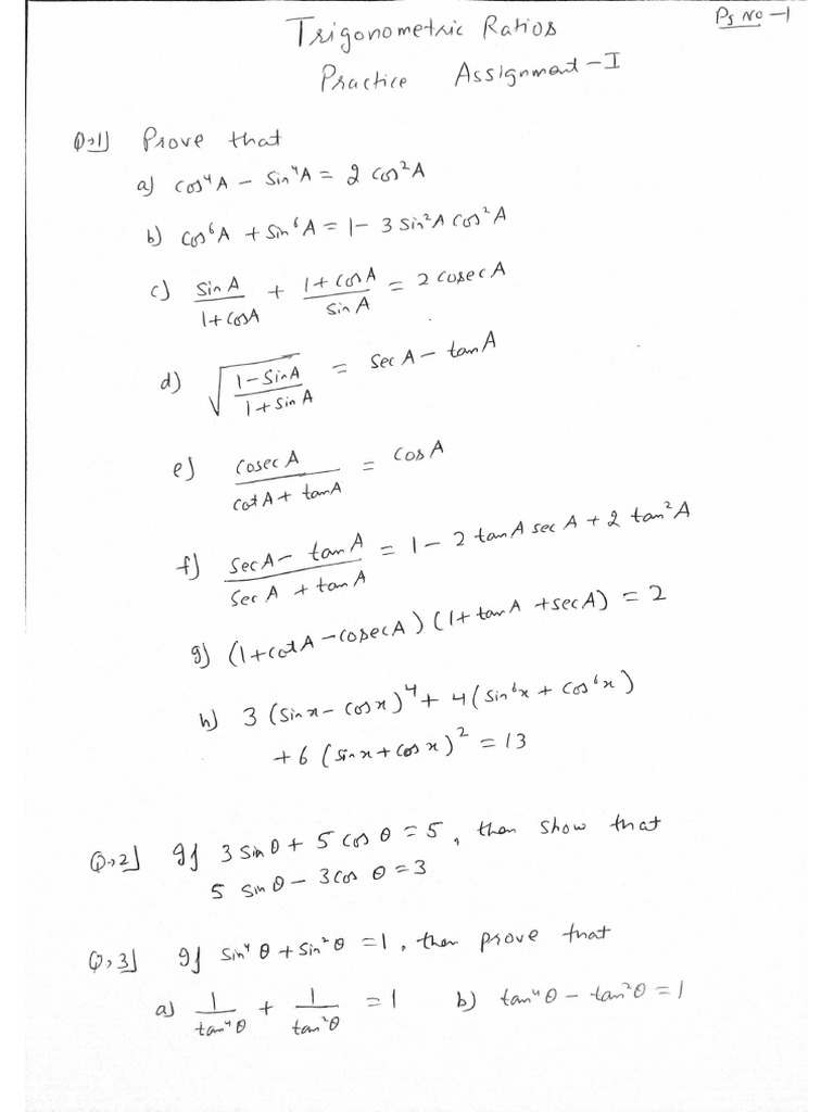 Trigonometric Ratios Practice Assignment | PDF