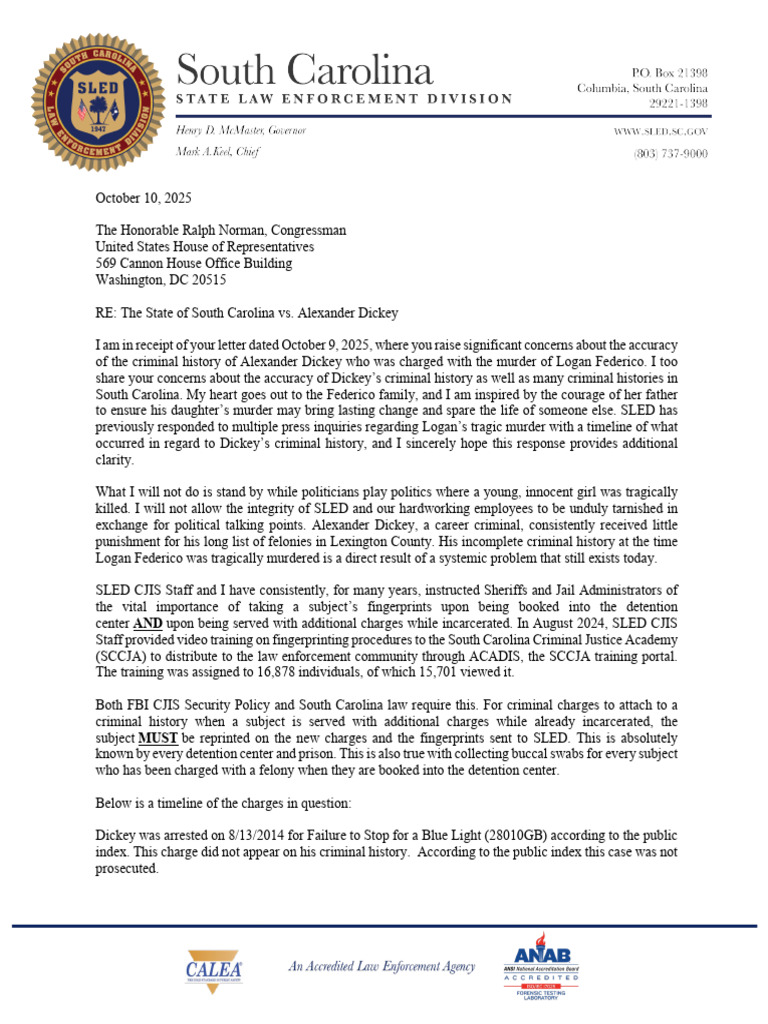SLED Chief Mark Keel Responds To Rep. Ralph Norman's Letter | PDF ...