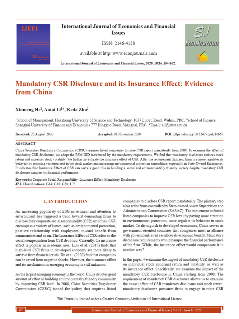 Mandatory CSR Disclosure and Its Insurance Effect - Evidence From China ...
