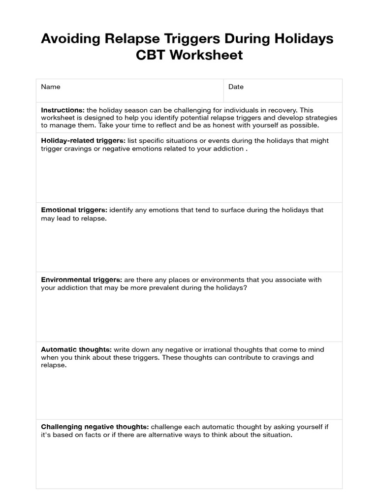 Holiday Relapse Prevention Worksheet | PDF