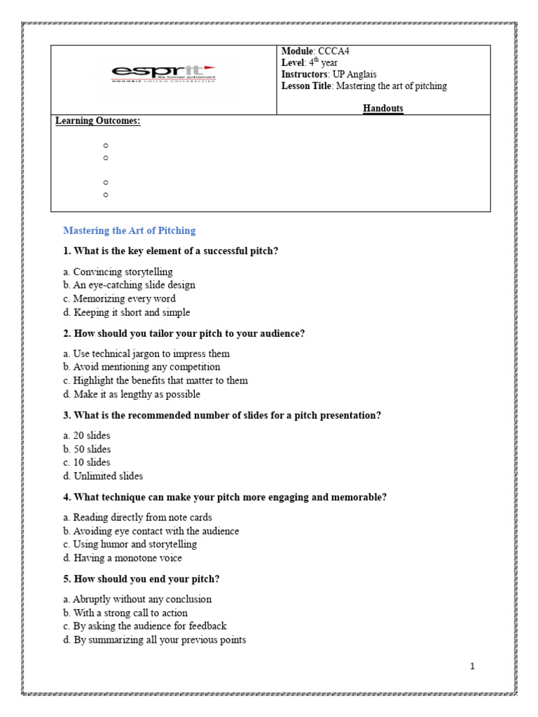 Effective Pitching Strategies Guide | PDF | Human Communication