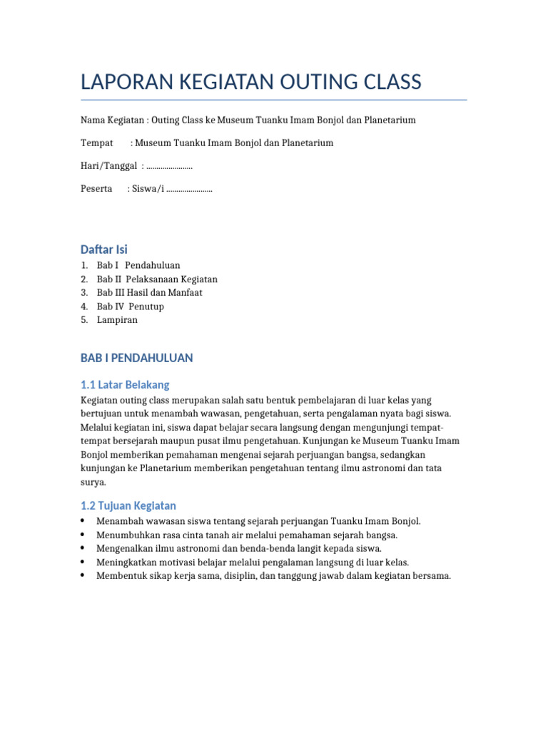 Laporan Outing Class | PDF