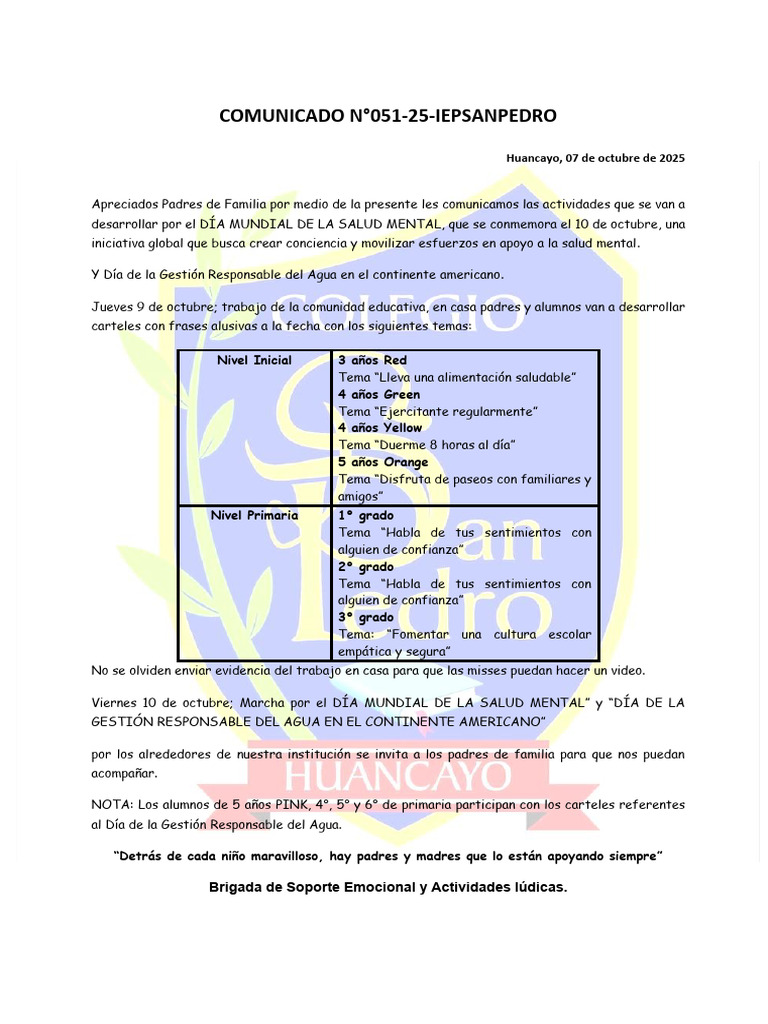 Comunicado #051-2025 Iepsanpedro Día Mundial de La Salud Mental | PDF