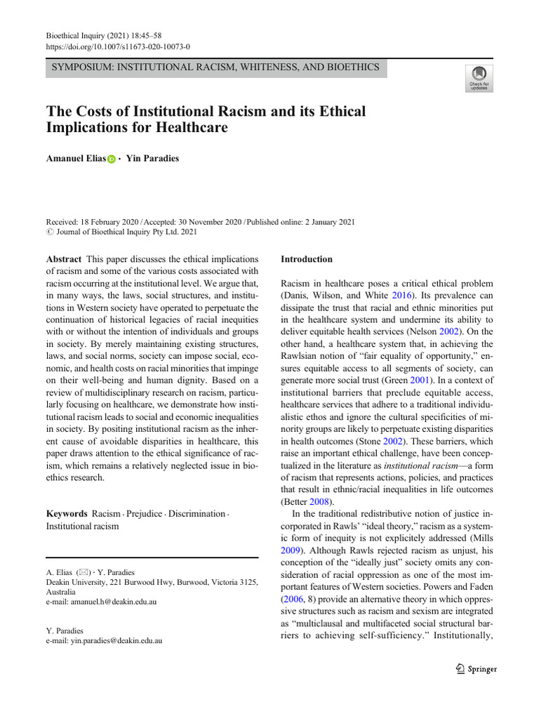The Costs of Institutional Racism and Its Ethical Implications For ...