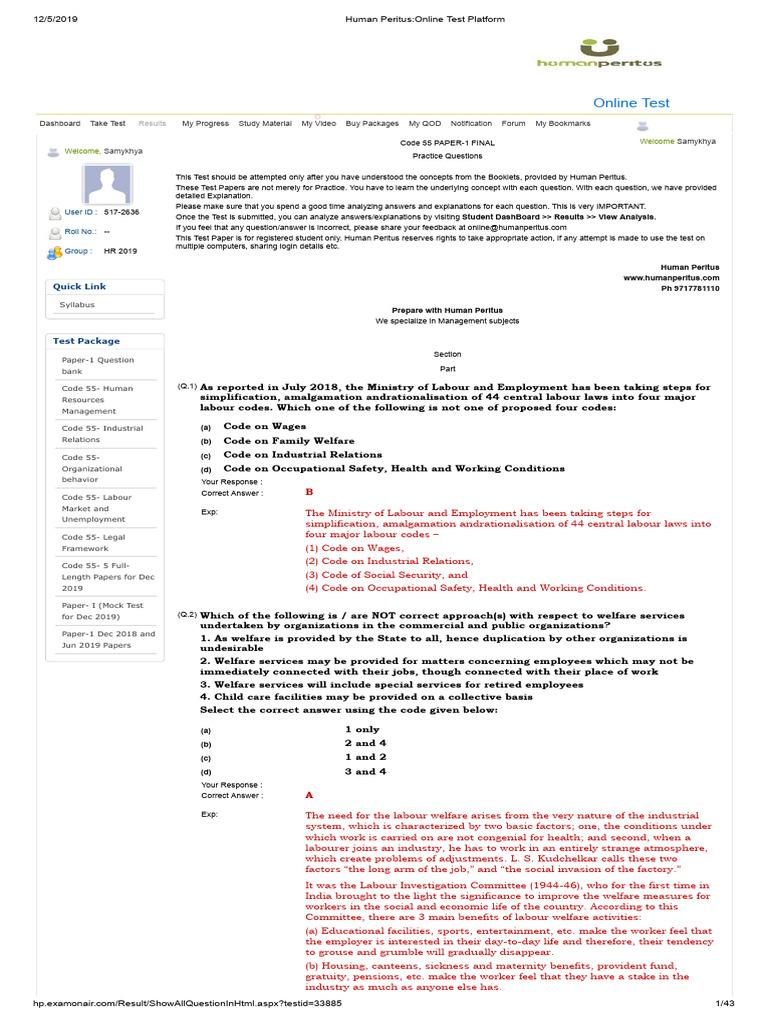 Code 55 - Mock Test-1 | PDF | Employment | Labour Law