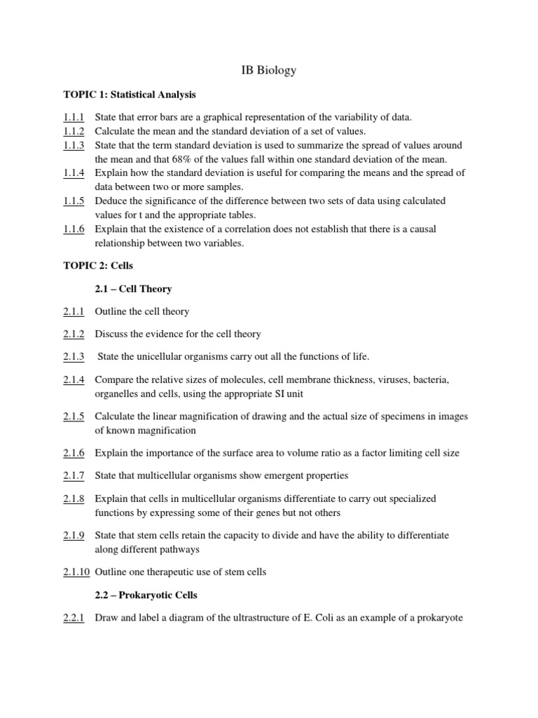 Ib Biology List of Objectives | PDF | Cellular Respiration | Cell (Biology)