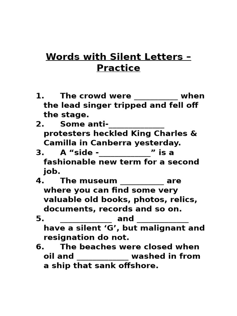 Words With Silent Letters - Pratice Sentences | PDF