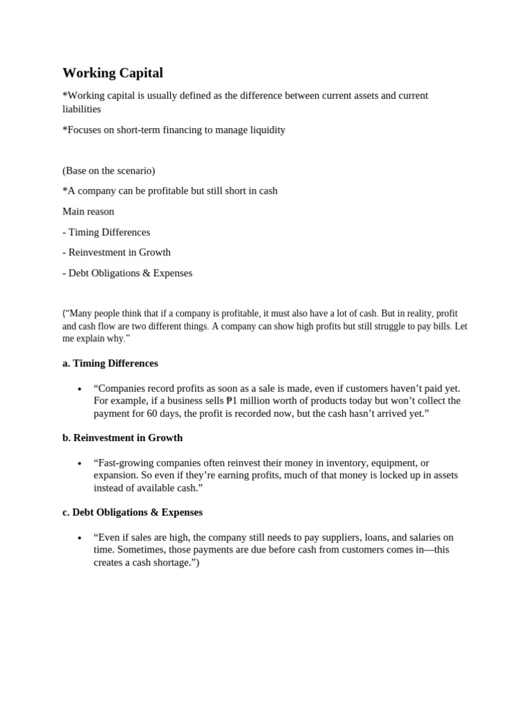 Working Capital Introduction Notes For Report | PDF | Working Capital ...
