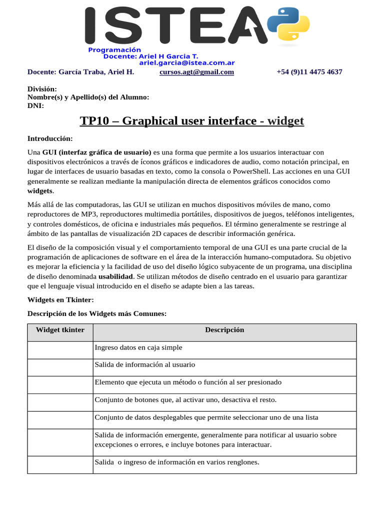 Istea Programacion TP10 GUI | PDF | Interfaces gráficas de usuario | Informática