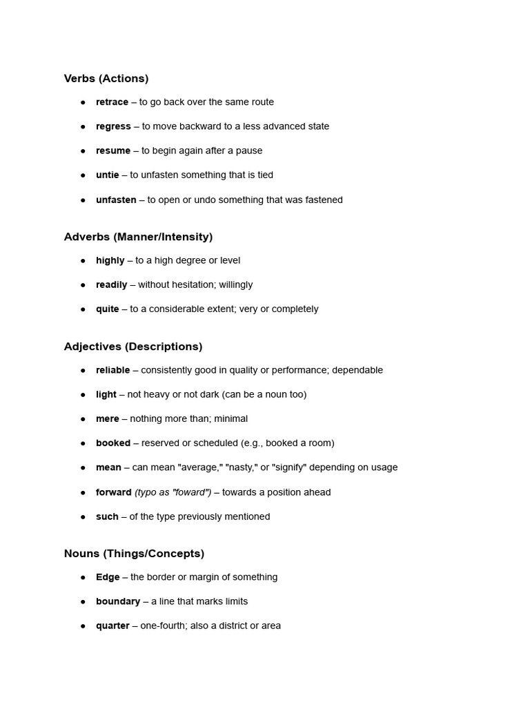 Action Words and Descriptive Terms | PDF