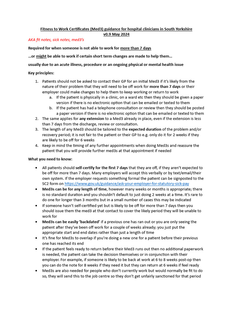 Med3 Fitness to Work Guidance for Clinicians | PDF | Prosthesis ...