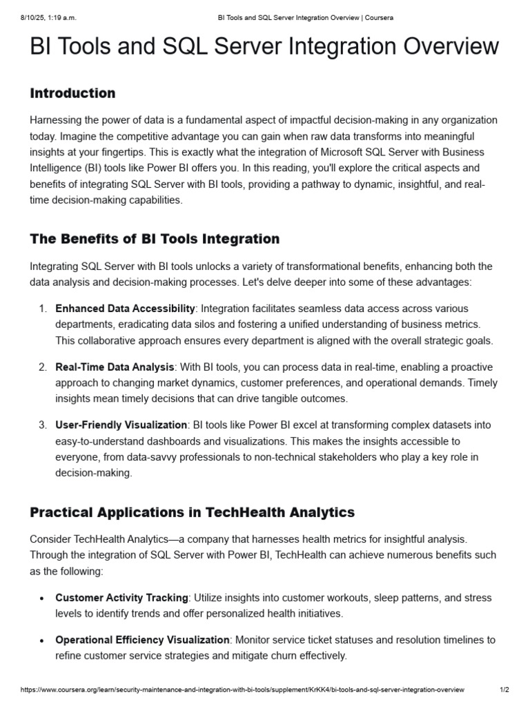 1 BI Tools and SQL Server Integration Overview - ENG | PDF | Microsoft ...