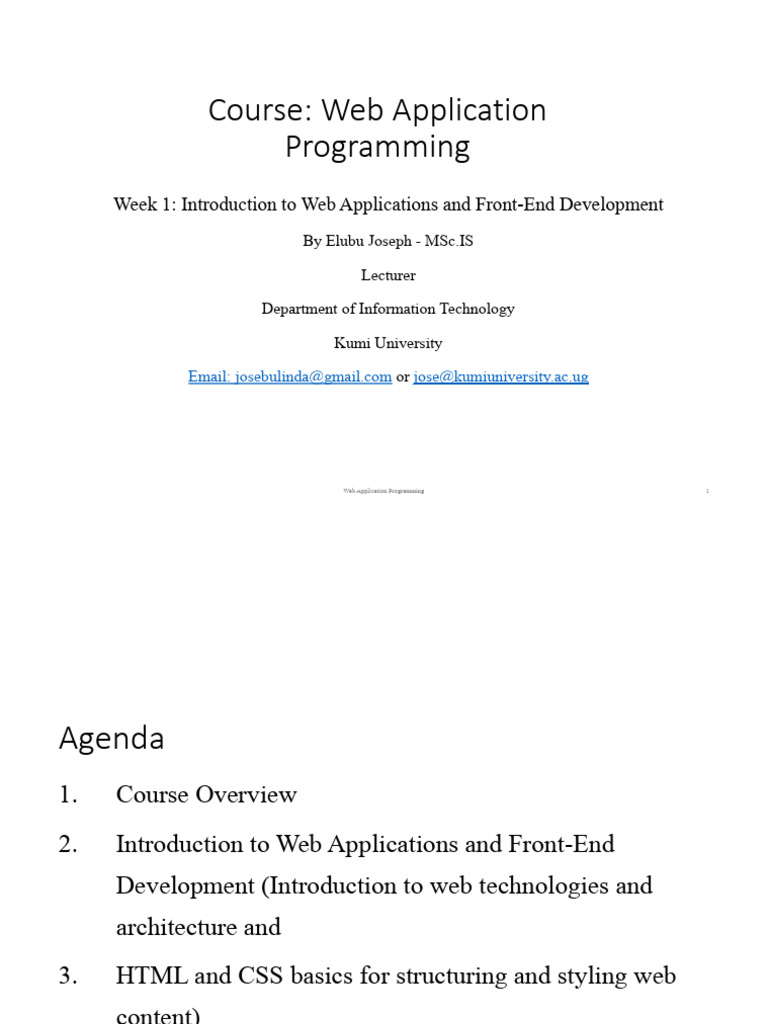 Web Application Programming Week 1. Introduction To Web Applications ...