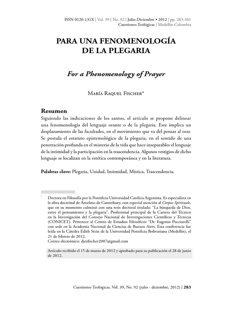 Para Una Fenomenología de La Plegaria: For A Phenomenology of Prayer ...