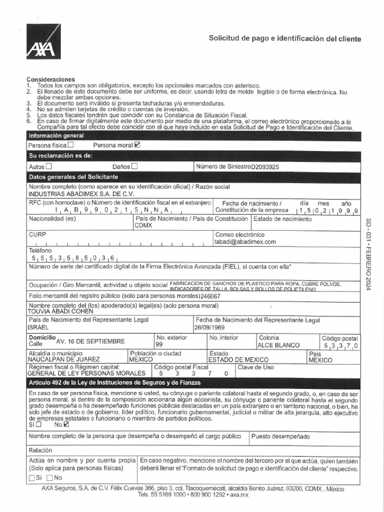 Solicitud de Pago e Identificacion Del Cliente | PDF
