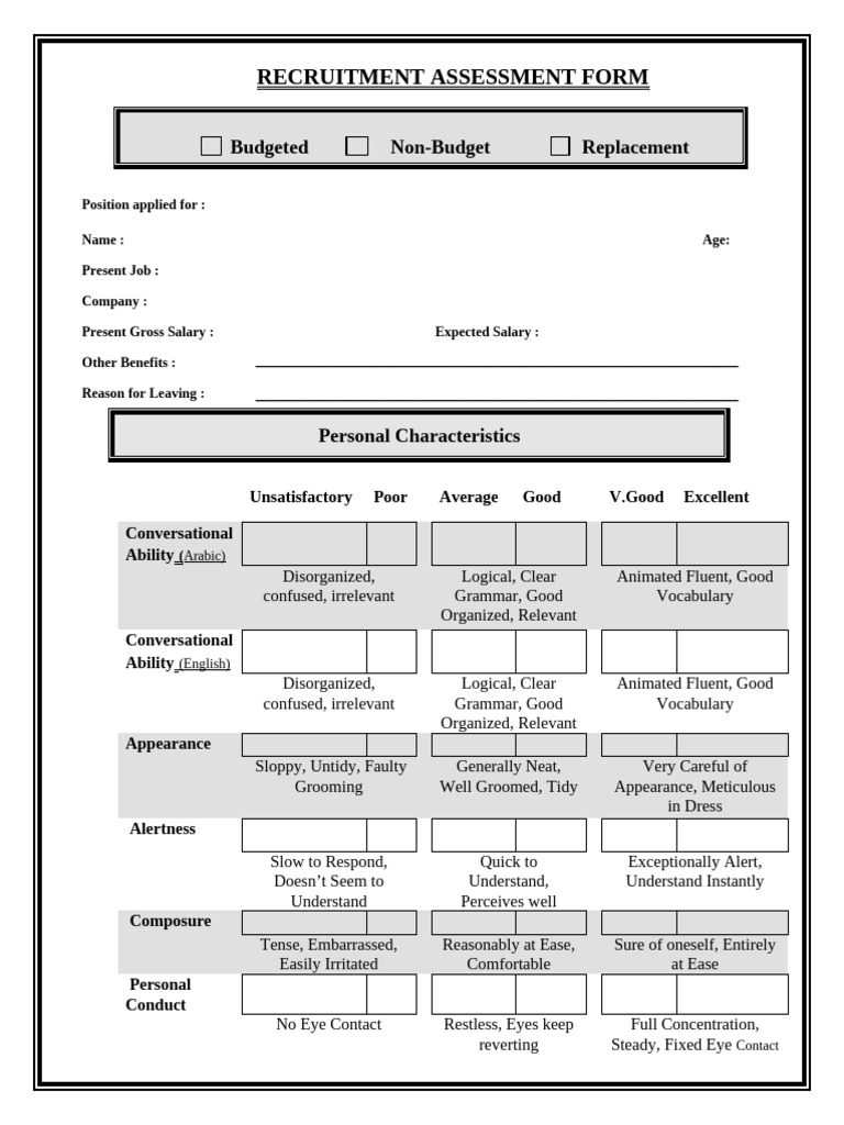 Recruitment Assessment Form Template | PDF | Recruitment | Cognition