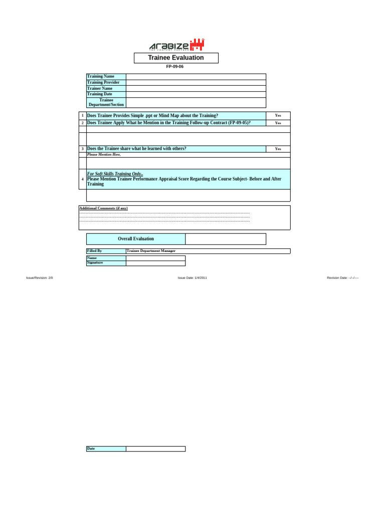 Trainee Evaluation FP 09 06 | PDF