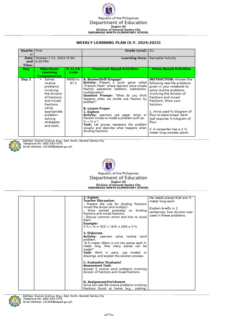 Weekly Learning Plan for Grade 1 Math | PDF | Multiplication | Mathematics