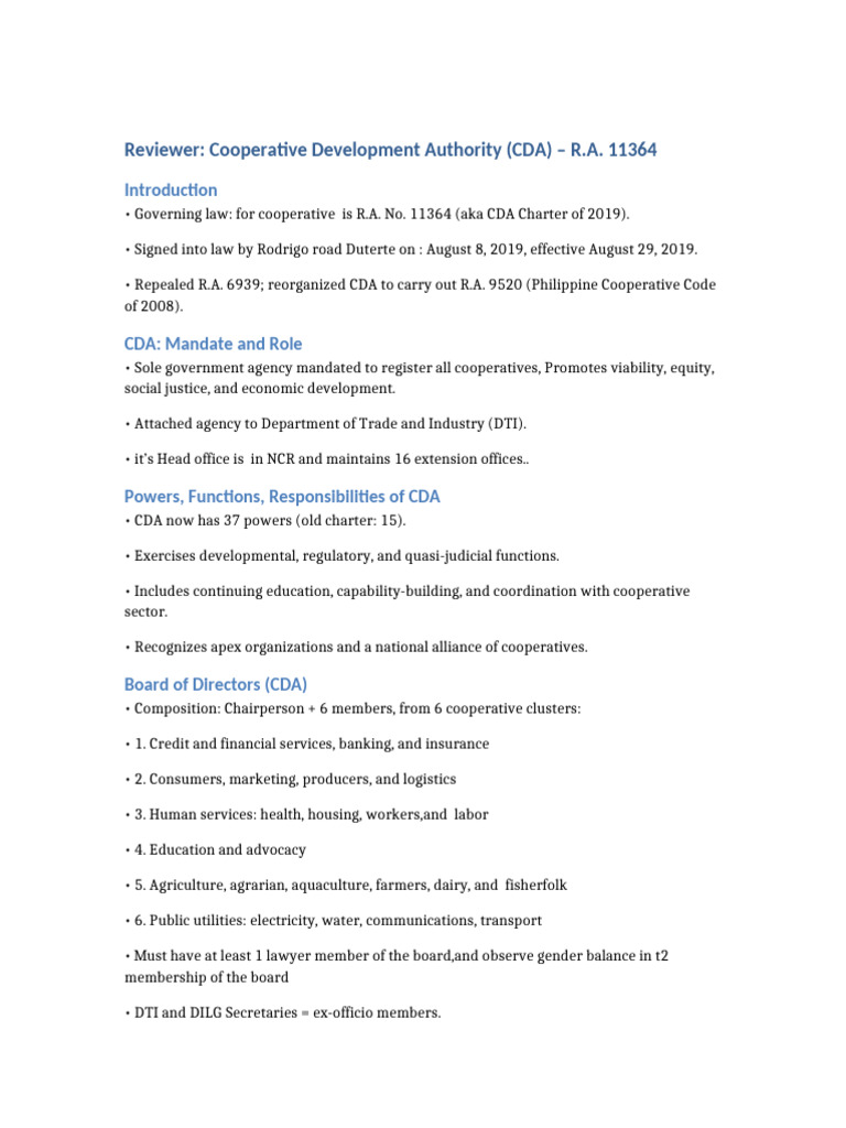 Overview of R.A. 11364 and CDA Functions | PDF | Mediation | Cooperative
