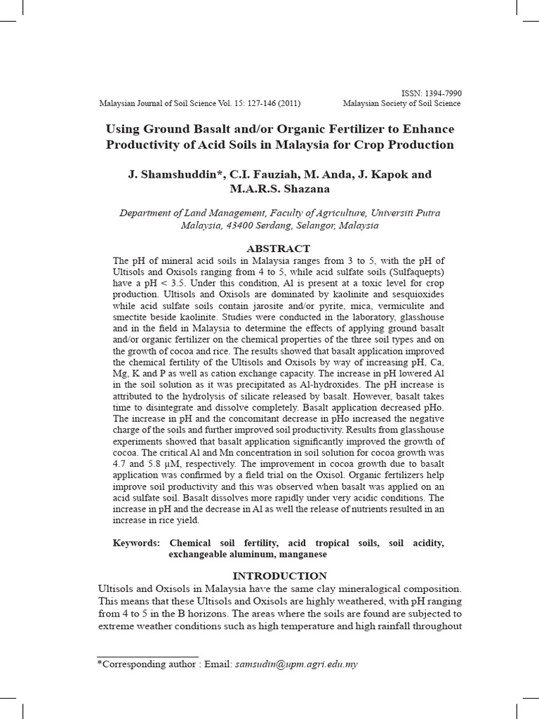 Using Ground Basalt and or Organic Fertilizer To Enhance Productivity ...