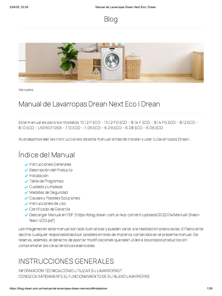 Manual Lavarropas Drean Next Eco | PDF | Lavadora | Enchufes y tomas de ...