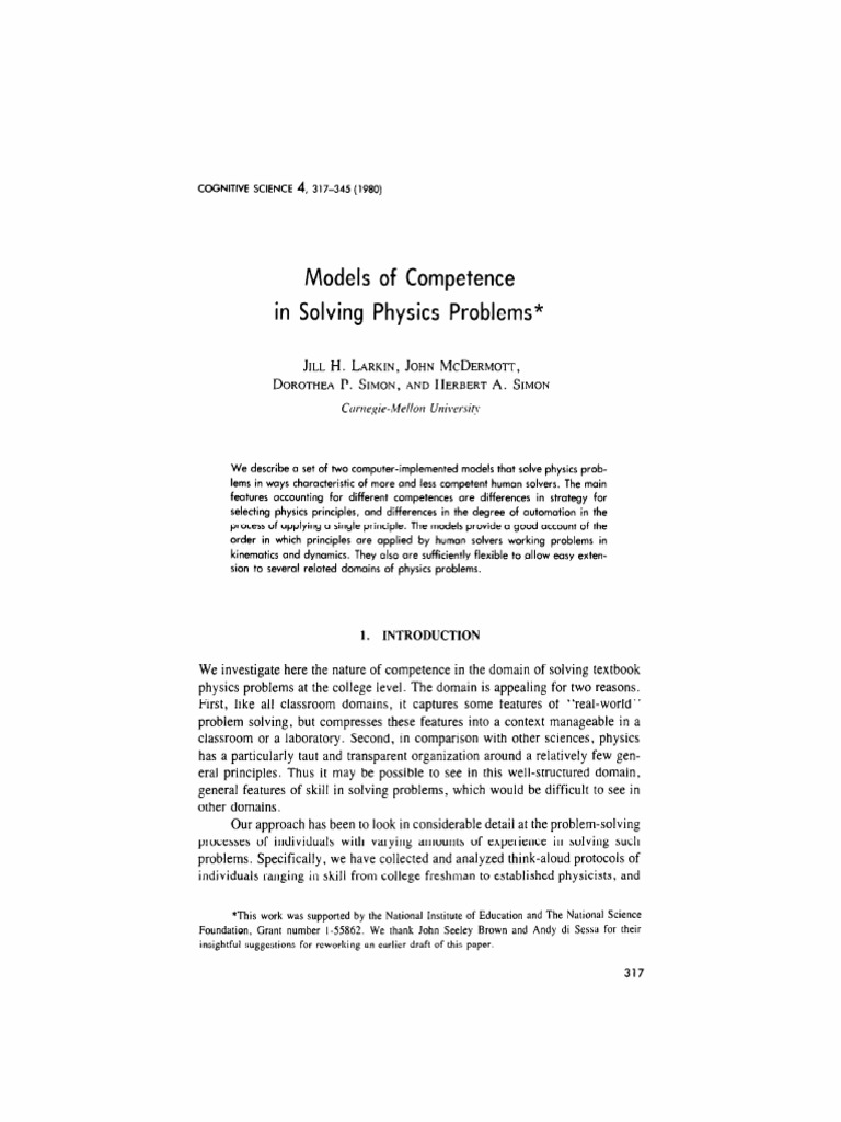 Models of Competence in Solving Physics Problems | PDF | Equations | Variable (Mathematics)