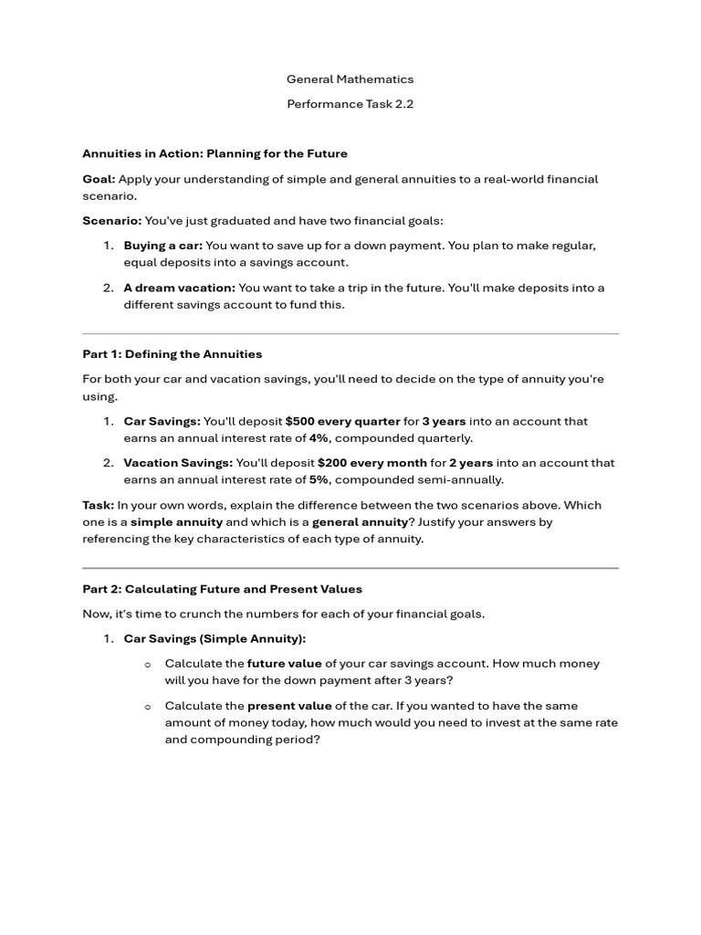 General Mathematics Performance Task 2.2 | PDF | Present Value | Interest