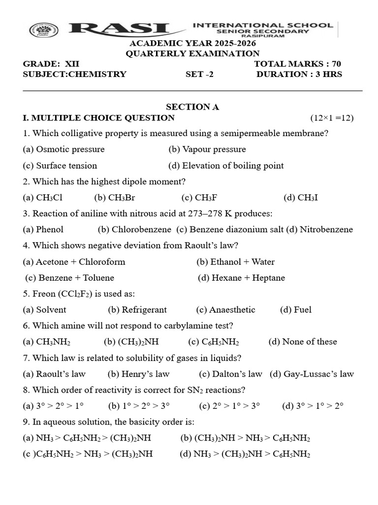 12th Question Paper Set-2 | PDF | Amine | Chemical Reactions