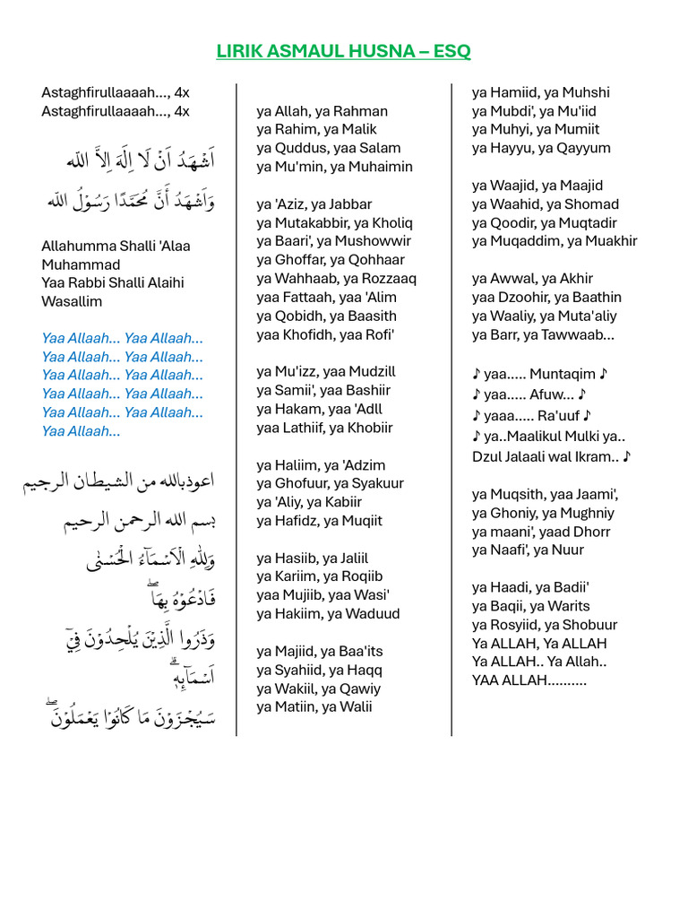 Lirik Asmaul Husna | PDF
