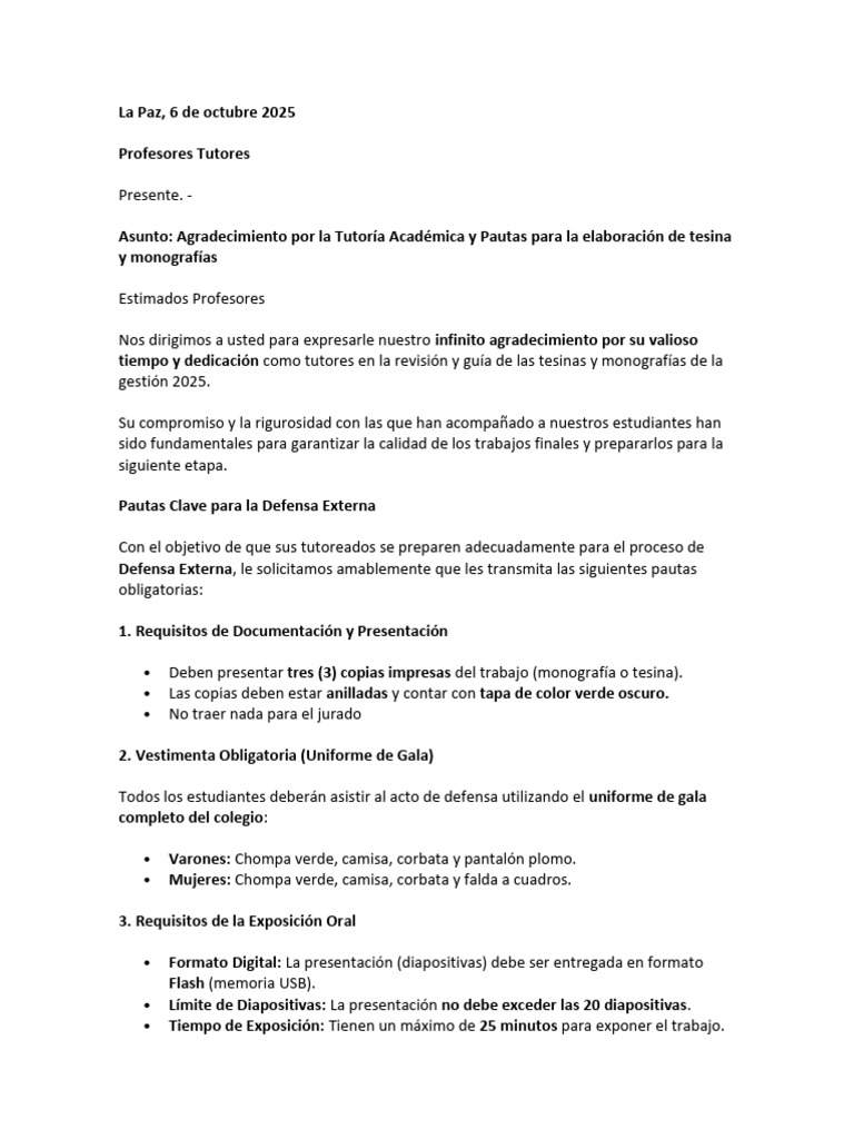 Carta Para Tutores | PDF