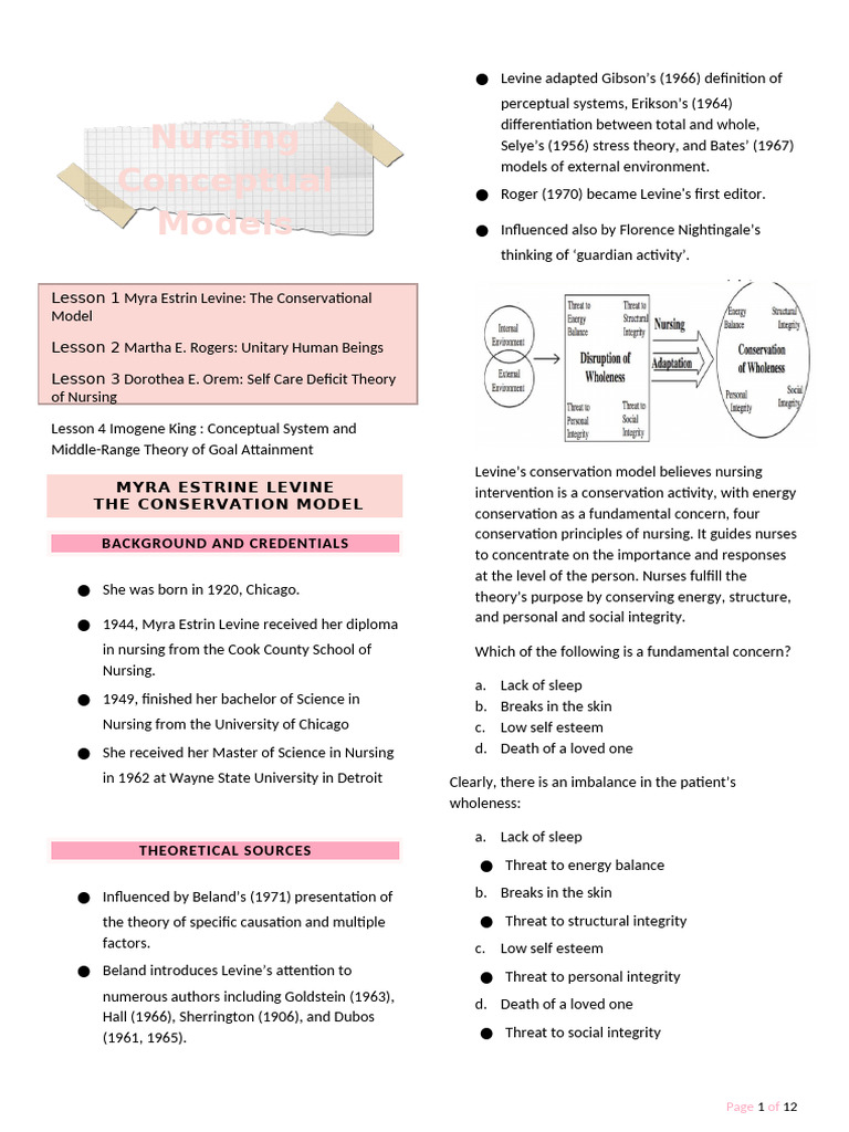 Nursing Theories: Levine's Conservation Model | PDF | Nursing | System