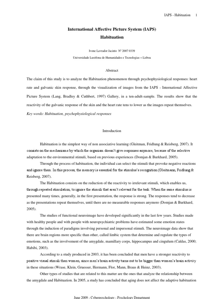 International Affective Picture System (IAPS) Habituation: Key Words ...