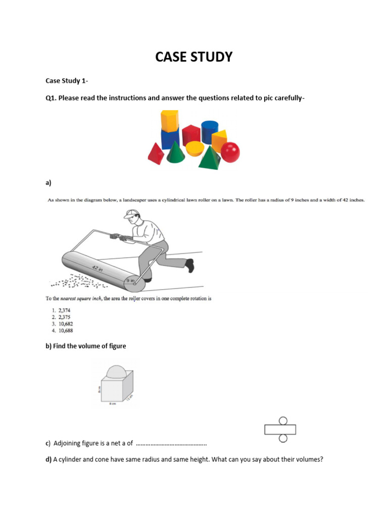 Case Study Class 9 - Surface Area Volume | PDF