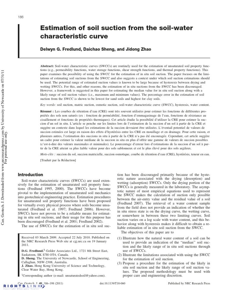 Estimation of Soil Suction From The Soil-Water Characteristic Curve1 | PDF