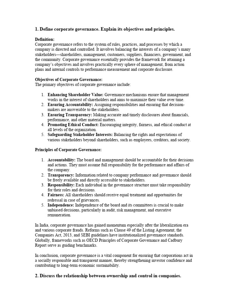 Corporate Governance: Principles & Theories | PDF | Corporate ...
