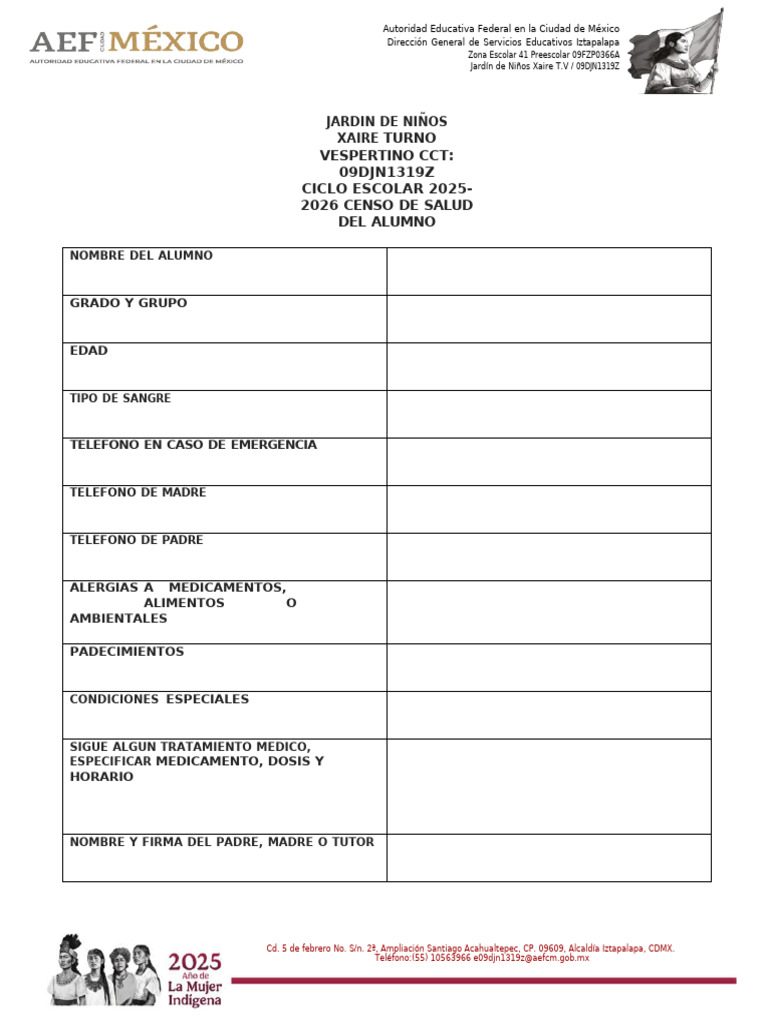Censo de Salud Jardín de Niños Xaire | PDF