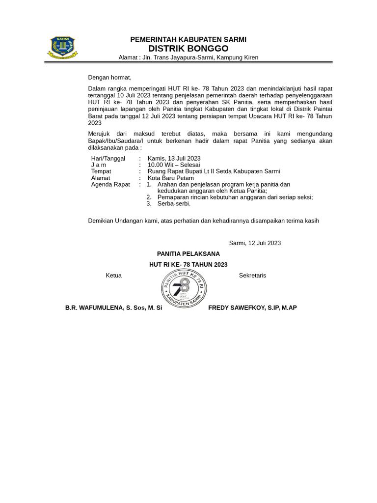 Undangan Rapat Hut Ri 2 | PDF