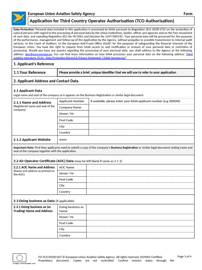 TCO Authorisation Application Form | PDF