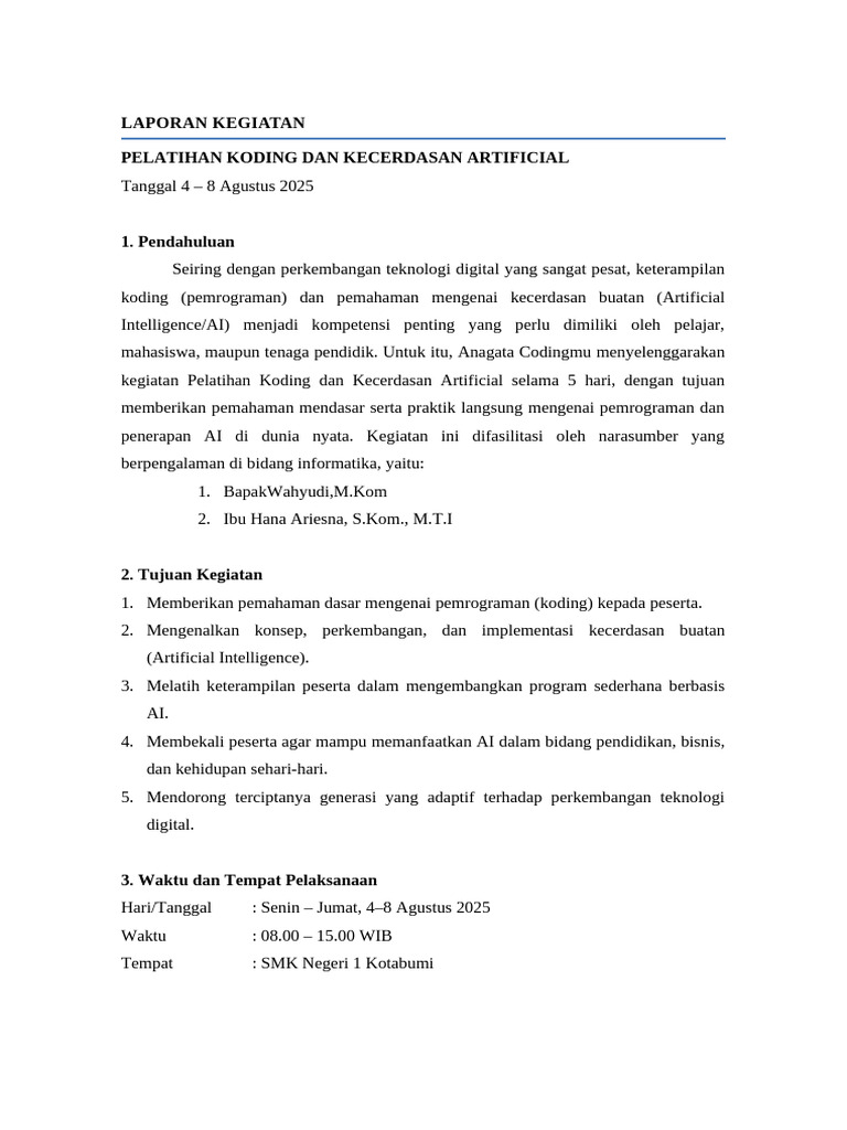 Laporan Pelatihan Koding AI | PDF