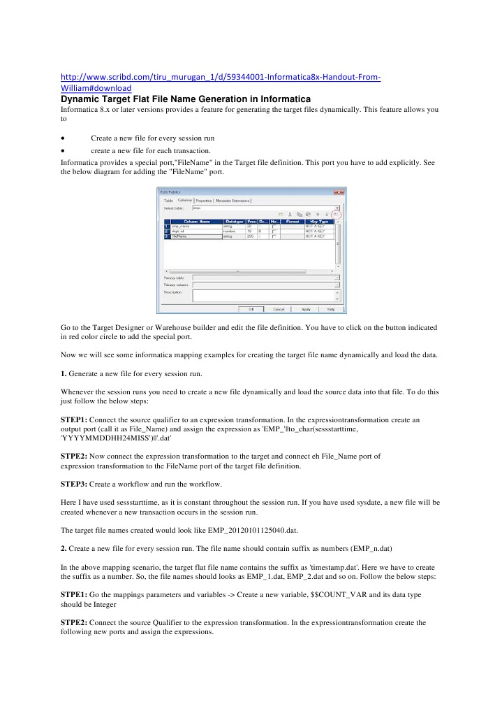 Dynamic Target Flat File Name Generation in Informatica: William#download | PDF | Filename ...